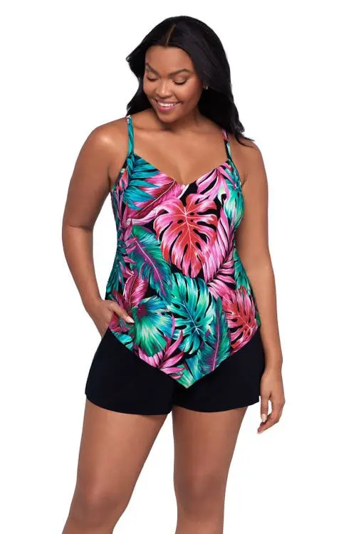 TRIMSHAPER Hank Control Swim Romper With Pockets - Hot Tropics
