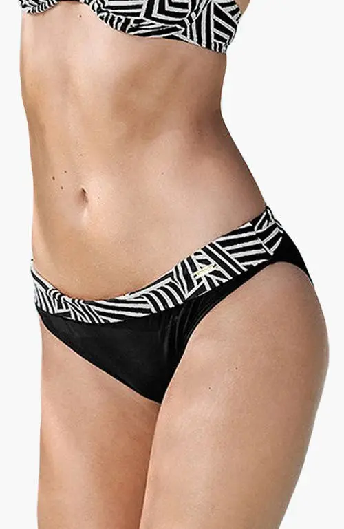 LASCANA Geometric Print Fold-over Bikini Bottom - Black & Ivory