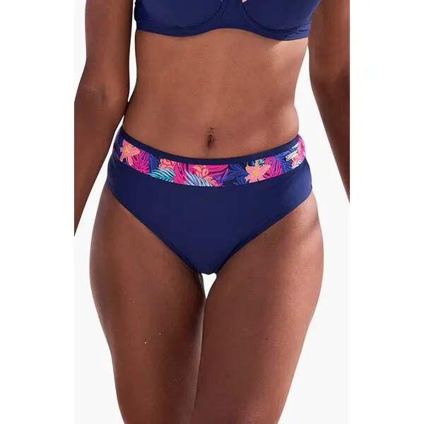 LASCANA Contrast Trim High-waisted Bikini Bottom - Navy & Pink - 8