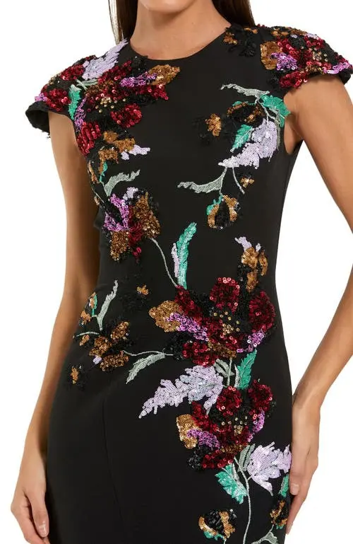 Mac Duggal Crepe Mermaid Gown With Floral Embroidery