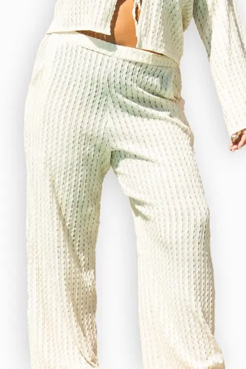 FASHION-SZN CURVE Wide Leg Crochet Resort Pants - Beige