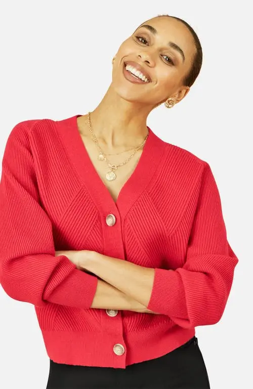 YUMI Knitted Stitch Detail Cardigan - Red