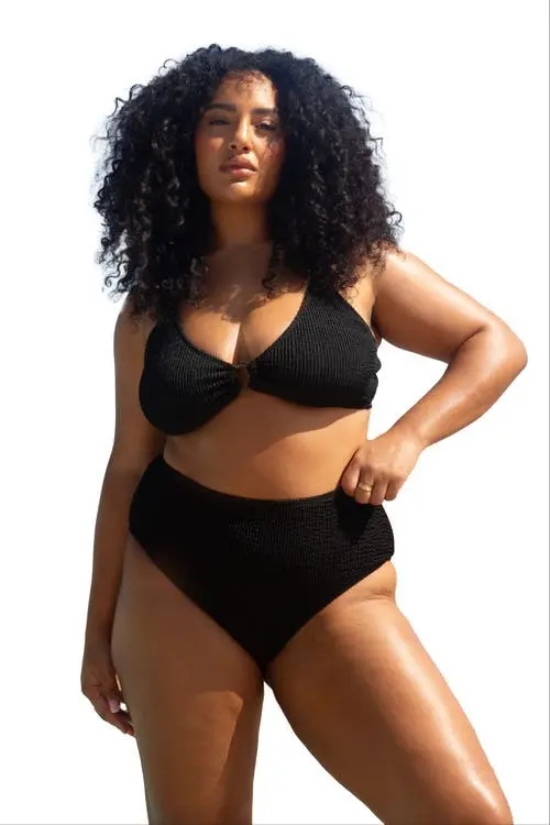 FASHION-SZN CURVE Curve Crinkle Trim Bikini Set - Black