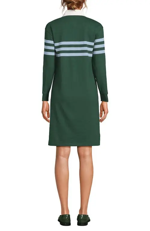 LANDS' END Rugby Shirt Dress - Norway Spruce Stripe