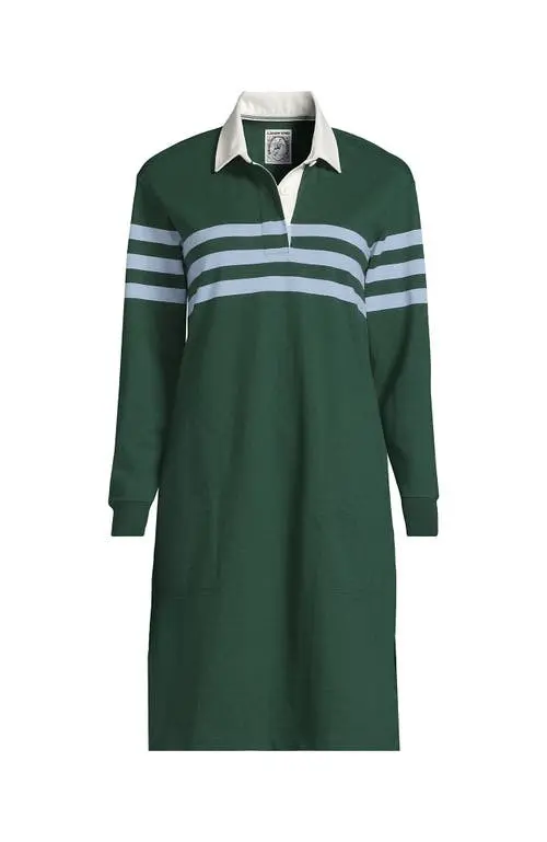 LANDS' END Rugby Shirt Dress - Norway Spruce Stripe