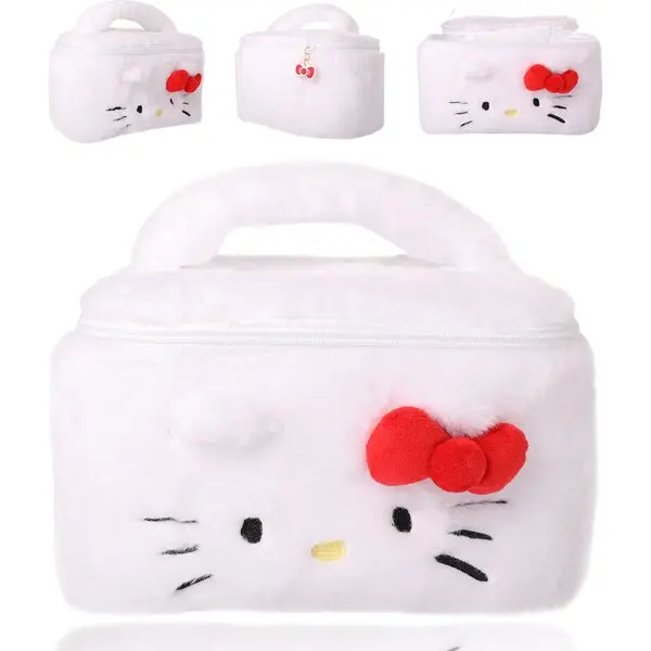 HELLO KITTY Fluffy Travel Cosmetic Bag - White