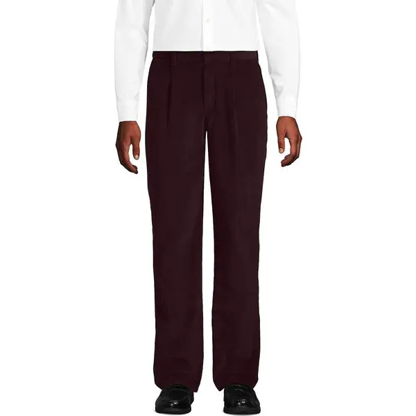 LANDS' END Corduroy Comfort Waist Classic Fit Pleated Front Pant - Lush Burgundy