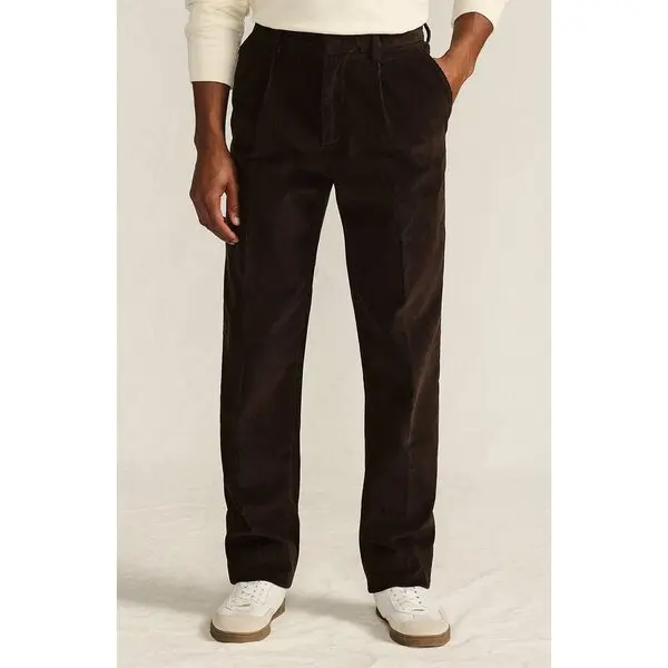 LANDS' END Corduroy Comfort Waist Classic Fit Pleated Front Pant - Rich Coffee