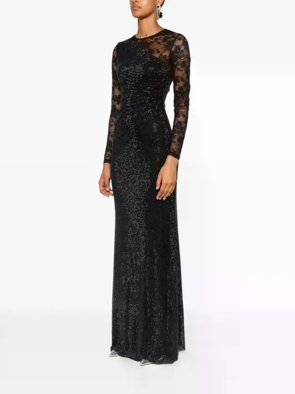 Self-portrait Rhinestone-embellished Long-sleeve Maxi Dress - Black