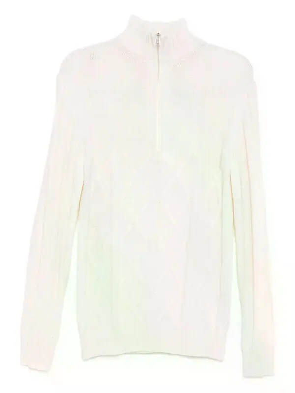 AURELIEN Fine Ribbed Zip Up Sweater - Neutrals