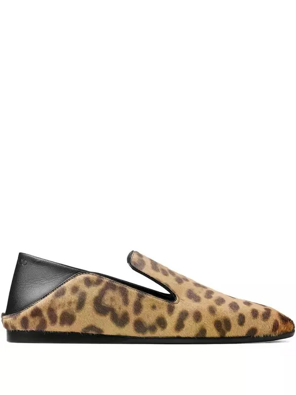 JIMMY CHOO Leopard Print Smoking Slippers - Neutrals