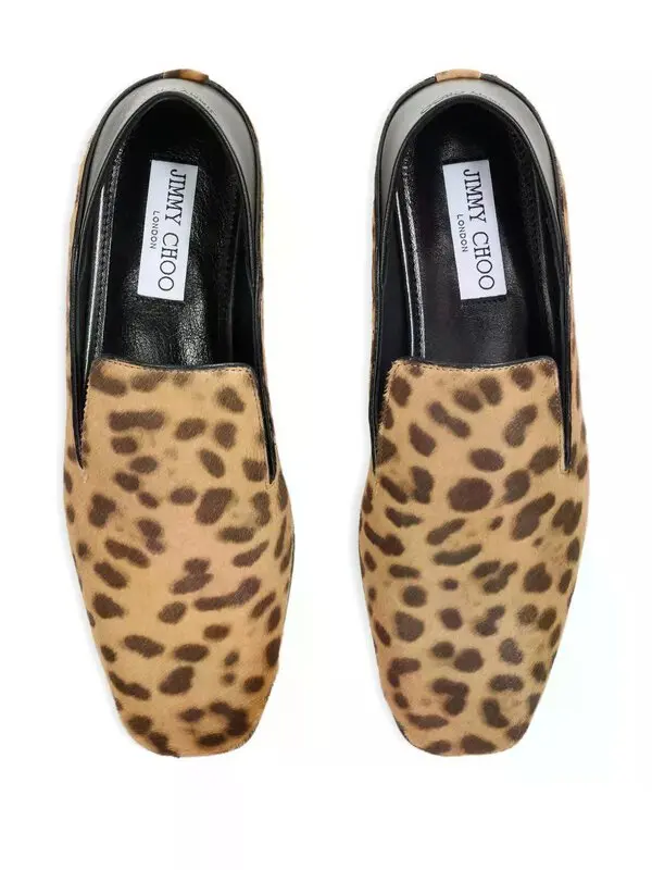 JIMMY CHOO Leopard Print Smoking Slippers - Neutrals
