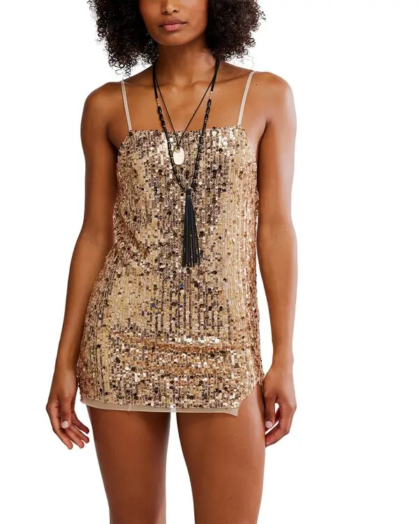 slim fit dress slacks Free People Midnight Kiss Mini Slip Dress Xs / Gold Combo main image 1