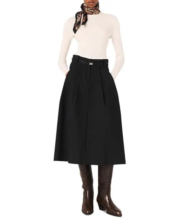 Maje Jadine Belted Midi Skirt