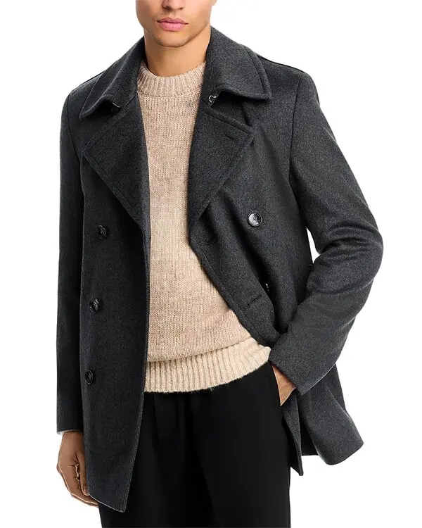 BOSS Hyde Wool And Cashmere Pea Coat - Medium Grey