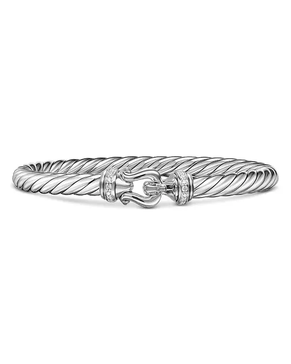 David Yurman Cable Flex Buckle Bracelet With Diamonds - Silver