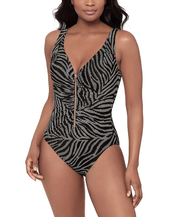 Miraclesuit Zirconic Zipt One Piece Swimsuit - Black/white