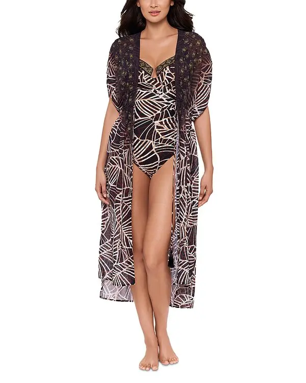 Miraclesuit Lets Be Fronds Swim Cover-up Kimono - Black/multi