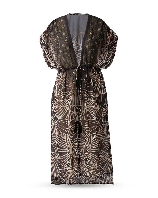 Miraclesuit Lets Be Fronds Swim Cover-up Kimono - Black/multi