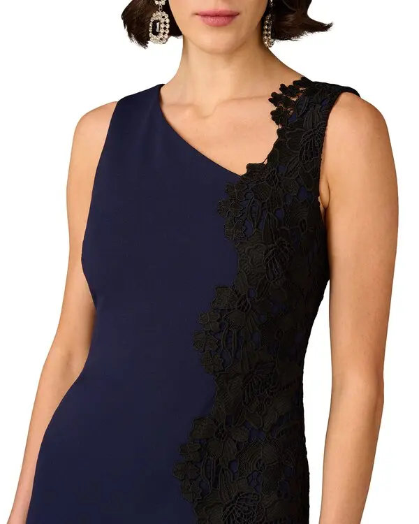 Aidan Mattox Crepe Asymmetric Neck Midi Dress In Navy Black - 44% Off |  Editorialist