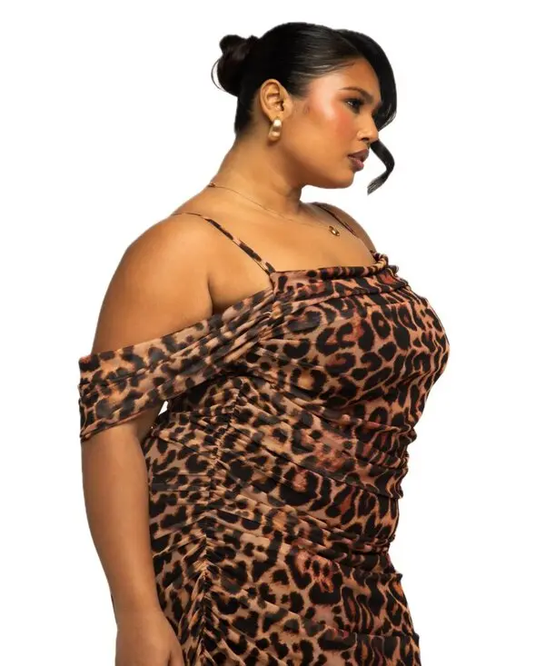 Fashion-Szn Curve Leopard Print Mesh Midi Dress In Brown | Editorialist