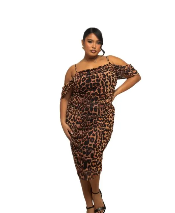 Fashion-Szn Curve Leopard Print Mesh Midi Dress In Brown | Editorialist