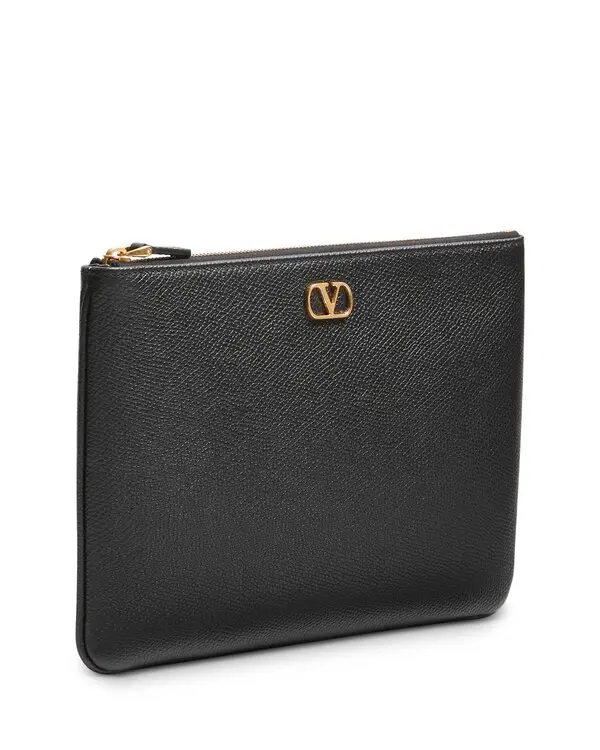 Valentino Garavani Vlogo Flat Leather Pouch - Black