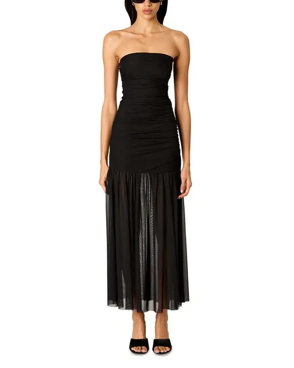 nola formal dresses Black Column Gown Fuchsia Petal Detail main image 1