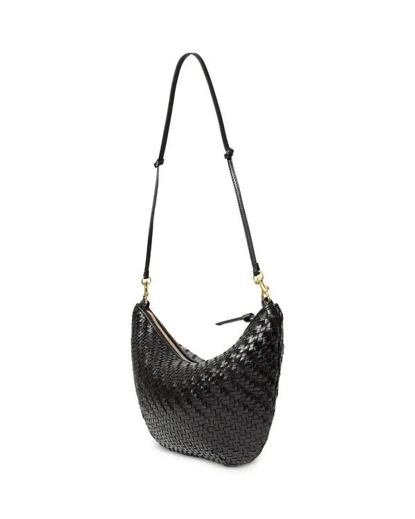 Clare V. Lune Woven Leather Shoulder Bag - Black