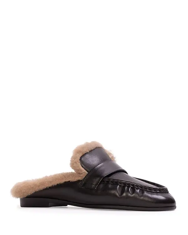 BLACK SUEDE STUDIO Classic Shearling Mule Loafers - Black Leather