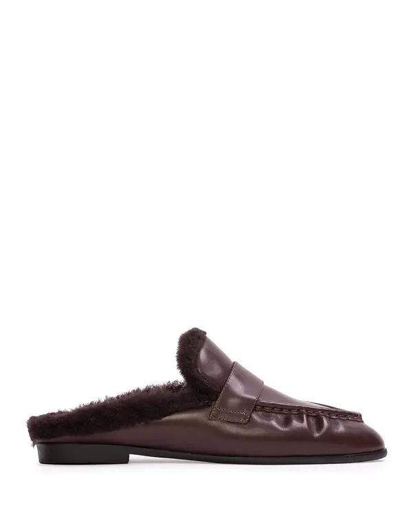 BLACK SUEDE STUDIO Classic Shearling Mule Loafers - Chocolate