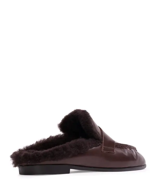 BLACK SUEDE STUDIO Classic Shearling Mule Loafers - Chocolate