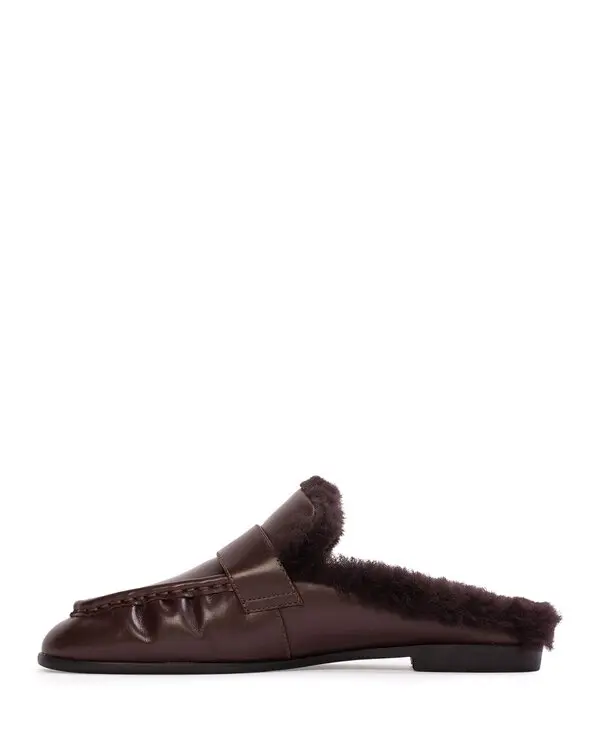 BLACK SUEDE STUDIO Classic Shearling Mule Loafers - Chocolate