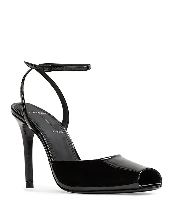 BLACK SUEDE STUDIO Square Toe Leather Sandals - Black