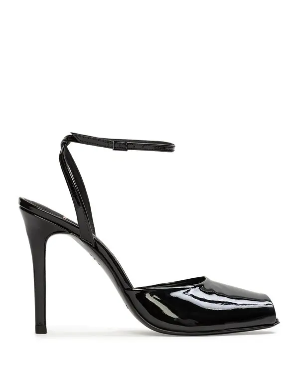 BLACK SUEDE STUDIO Square Toe Leather Sandals - Black