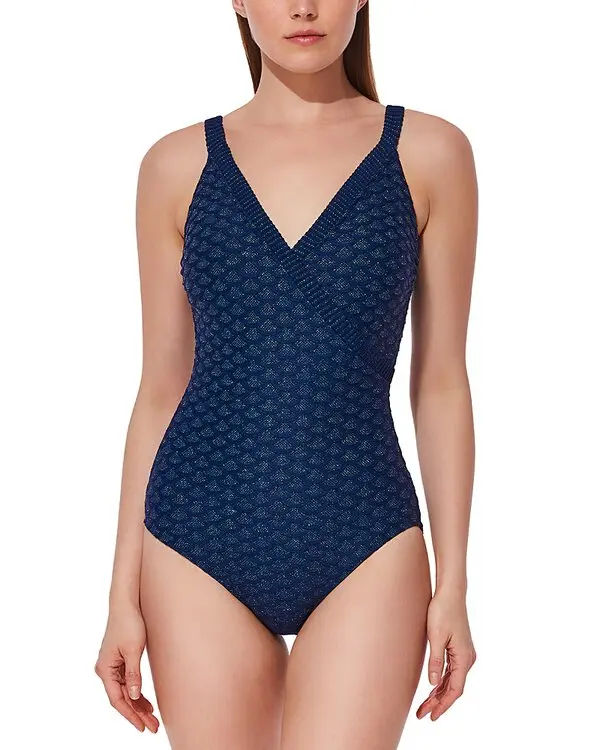 GOTTEX Textured Surplice One-piece Swimsuit - Navy
