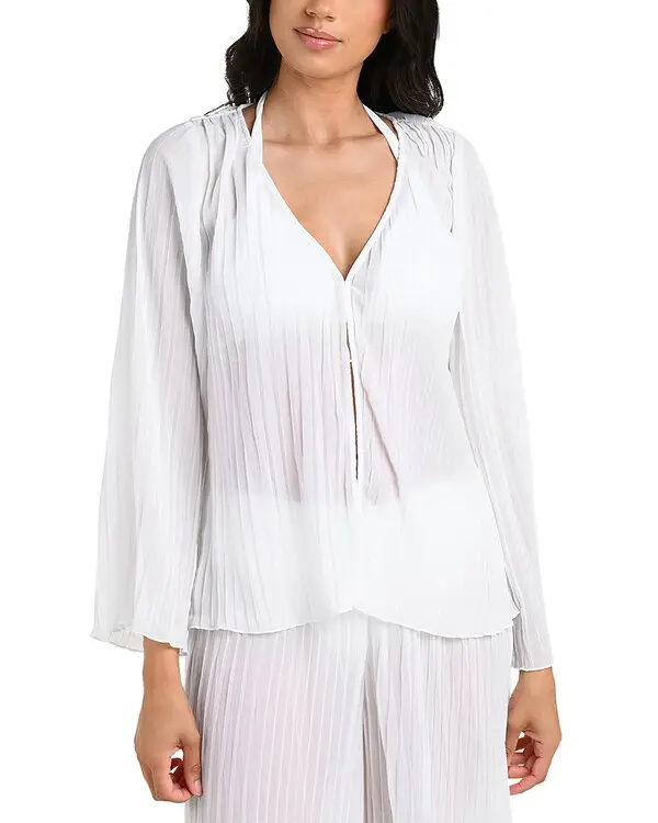 La Blanca Sunbeams Pleated Cover Up Shirt - White