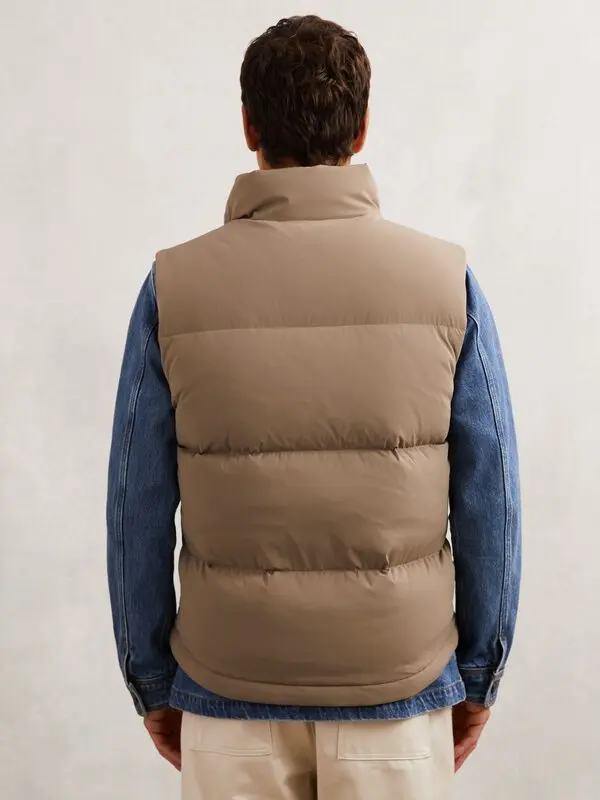 REISS Quilted Zip-through Puffer Gilet - Light Camel Brown