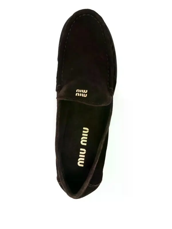 Miu Miu Suede Loafers With Embossed Logo - Brown