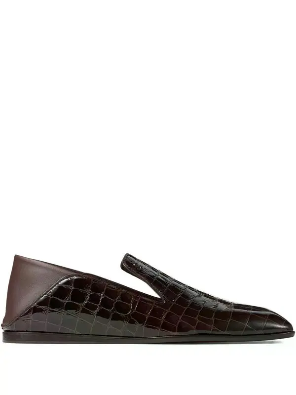 JIMMY CHOO Eliot Embossed Leather Slippers - Brown