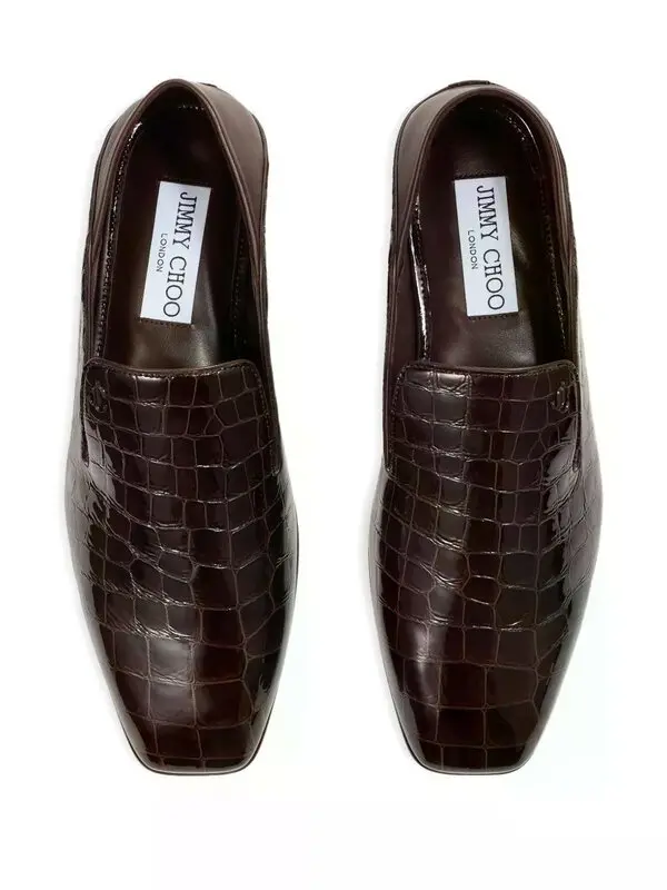 JIMMY CHOO Eliot Crocodile-embossed Leather Slippers - Brown