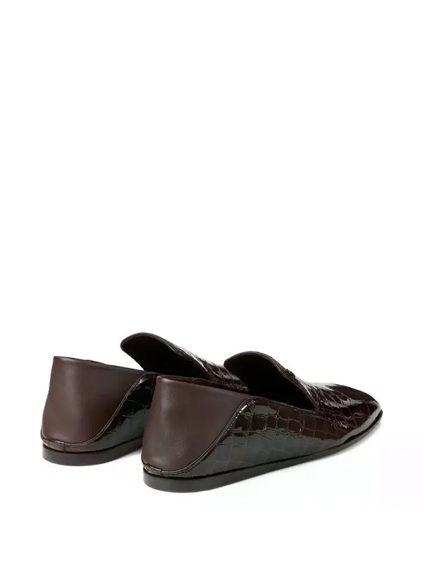 JIMMY CHOO Eliot Crocodile-embossed Leather Slippers - Brown