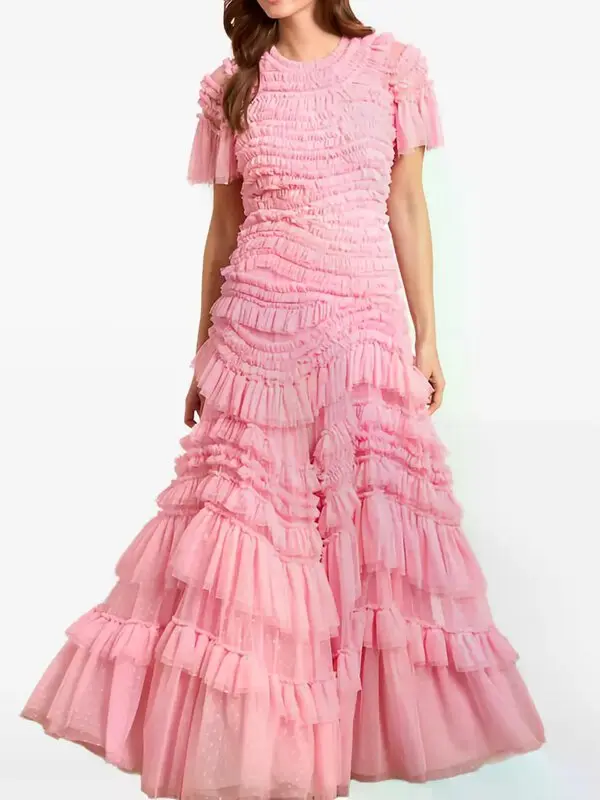 NEEDLE & THREAD Wild Rose Short Sleeve Dress - Pink