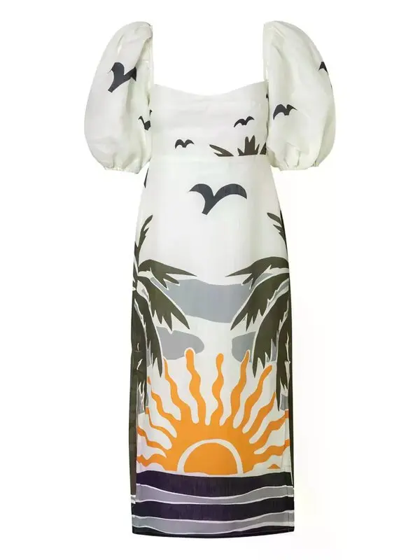 CALA DE LA CRUZ Timbiqui Printed Midi Dress - White