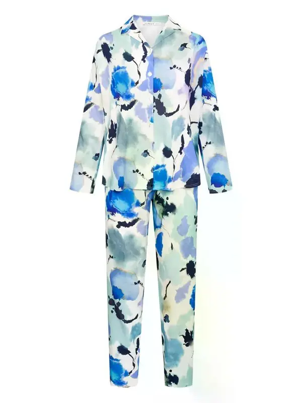 LOUIS FERAUD V-neck Floral Pajamas - Blue