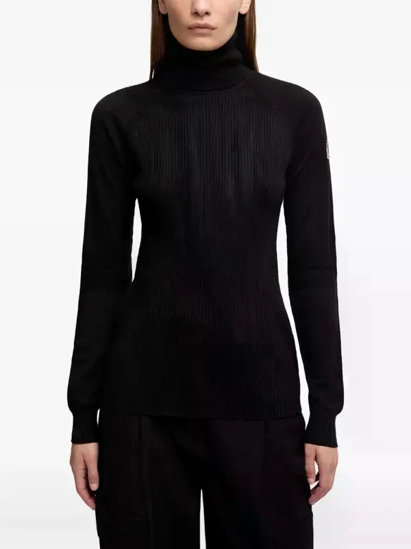 Moncler Roll-neck Sweater With Logo Patch - Black