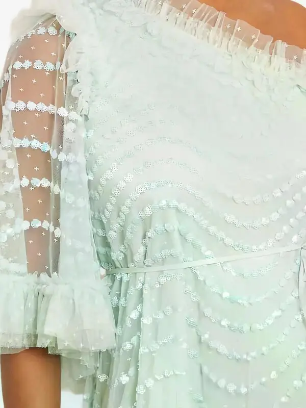 Needle & Thread Sequin-embellished Ruffled Dress - Green