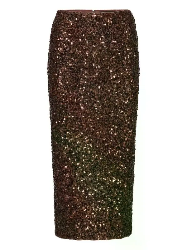 ROTATE BY BIRGER CHRISTENSEN Sequin-embellished Midi Pencil Skirt - Brown