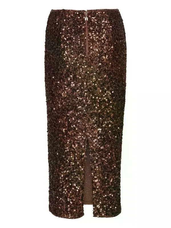 ROTATE BY BIRGER CHRISTENSEN Sequin-embellished Midi Pencil Skirt - Brown