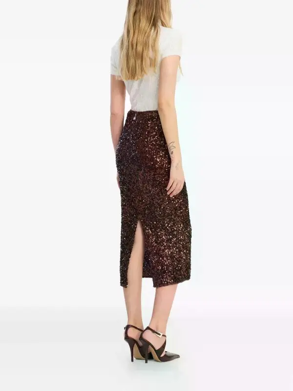 ROTATE BY BIRGER CHRISTENSEN Sequin-embellished Midi Pencil Skirt - Brown